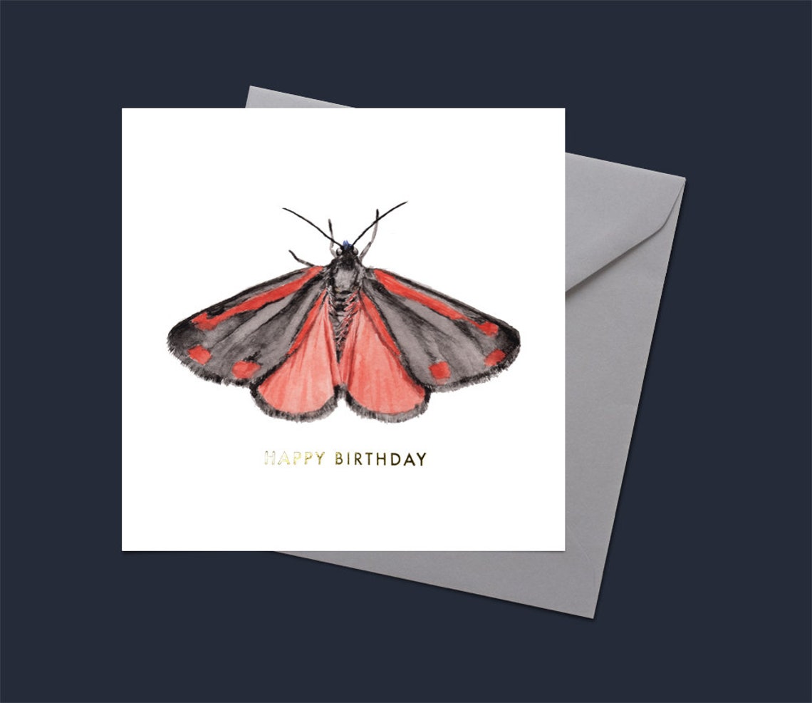 Cinnabar Moth 'happy Birthday' Card - Etsy