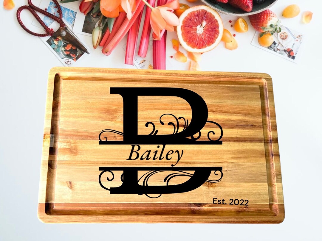 Split Monogram Customizable Cutting Board, Family Name, Acacia Wood ...