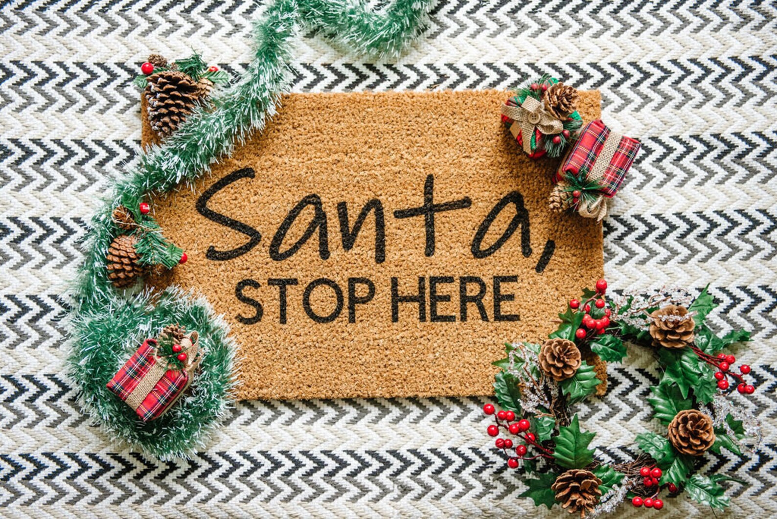 Santa STOP HERE Welcome Door Mat | Etsy