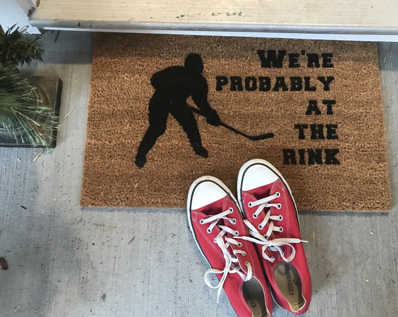 We're Probably at the Rink Welcome Door Mat - Etsy