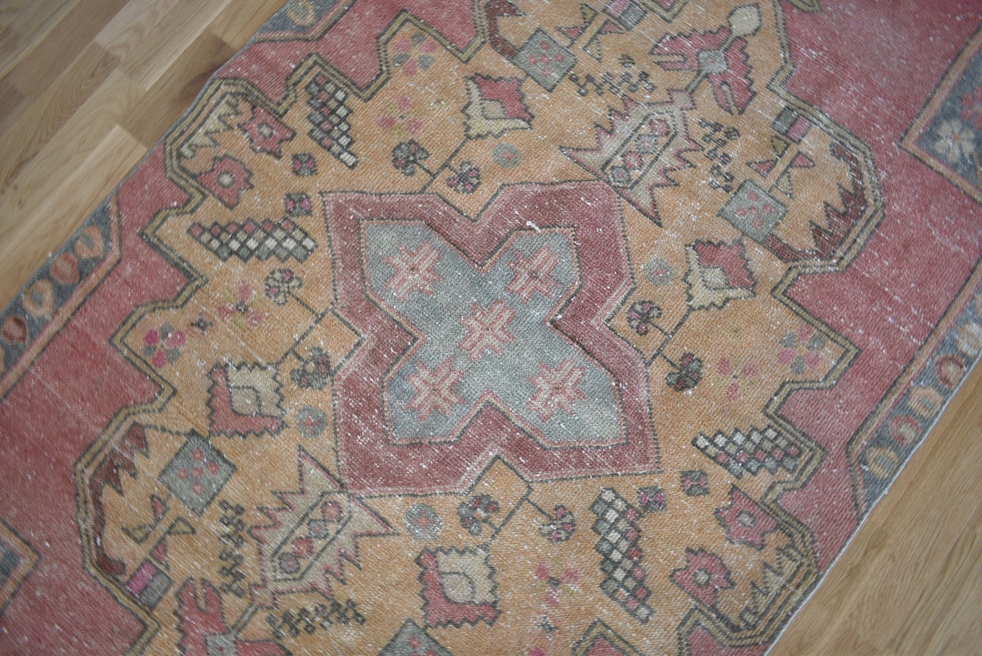 Oushak Rug, Vintage Area Rug, 3.7x7.3ft, Oushak Handmade Rug, Pink ...