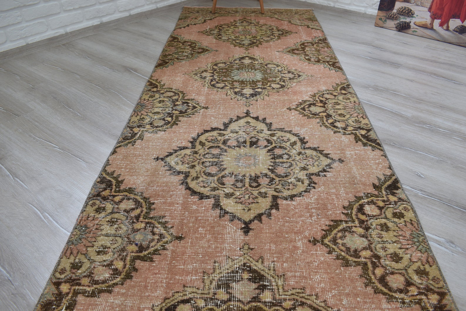 Slim Runner Rug Vintage Rug Mute Pink Rug Narrow Rug - Etsy