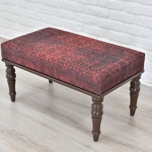 Red Afghan Rug Bench / Rug Ottoman / Solid Wood Furniture / Dining ...