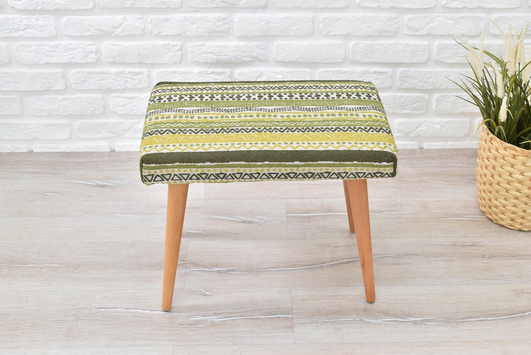 Stool, Vanity Chair, Bohemian, Wooden Furniture Green Statement End ...