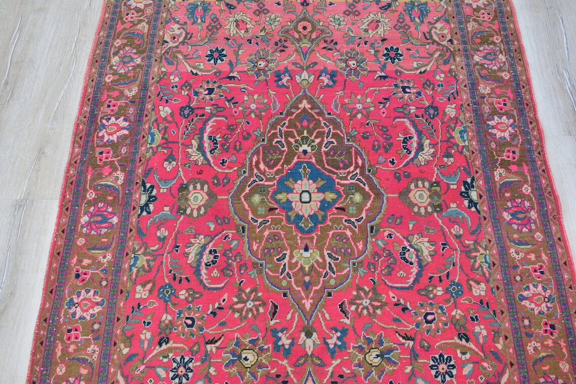 Pink Vintage Rug FREE SHIPPING Handmade Rug 4'3 X - Etsy