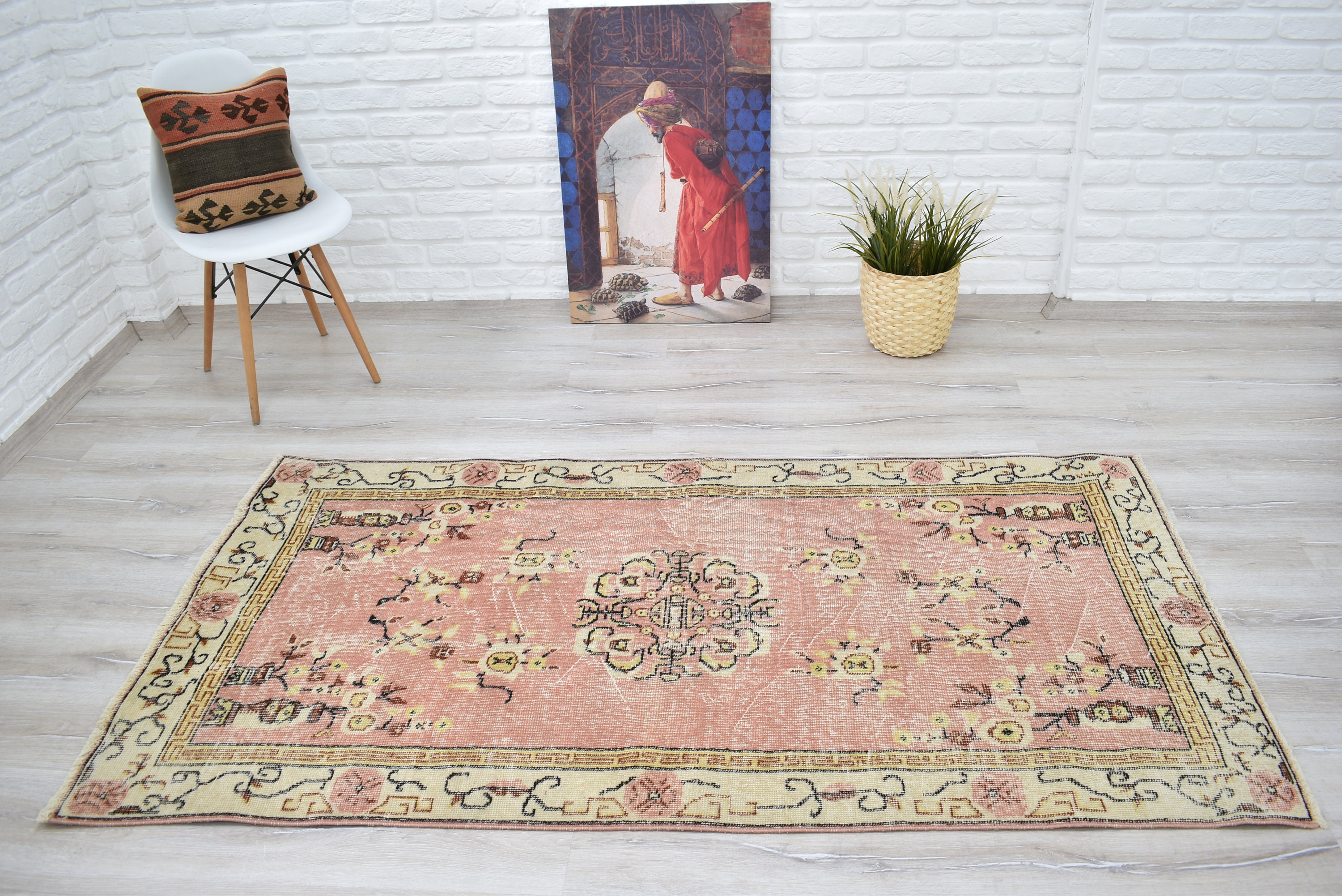 Slim Rug 4x7 rug Area Rug Vintage Rugs Pink Rug Turkish | Etsy