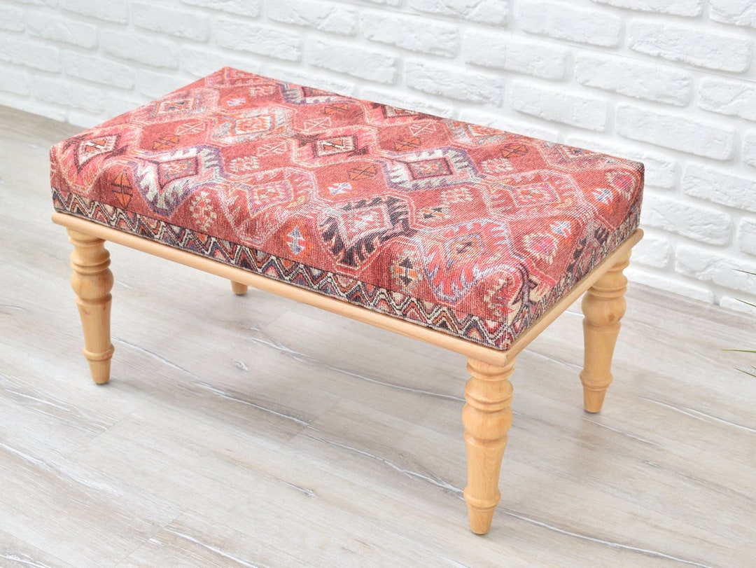 Turkish Rug Bench / Ottoman Bench / End of Bed Seat / Kilim Bench ...