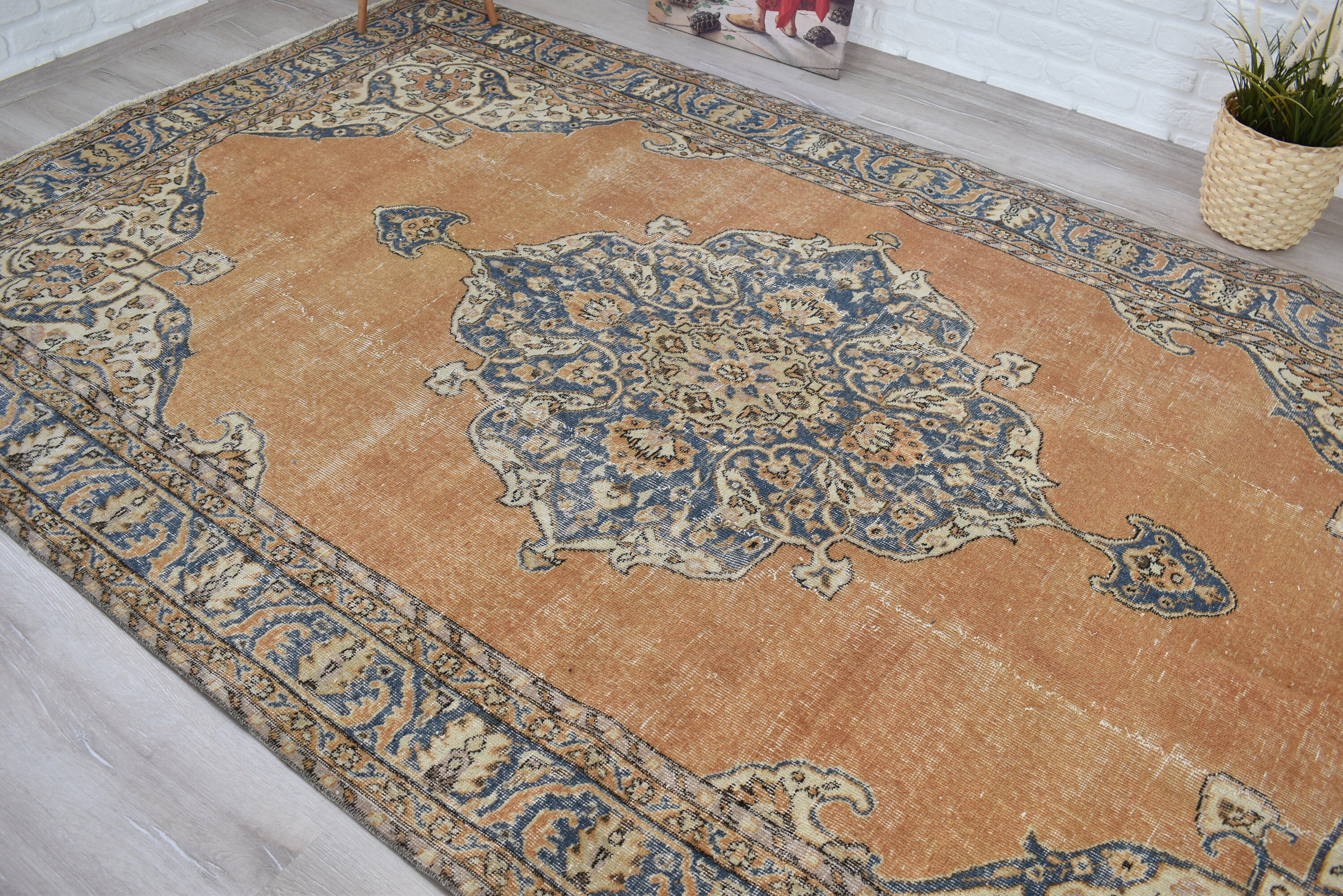 Orange and Blue Oushak Rug 6.3 x 11.1 ft Rug Handmade Rug | Etsy