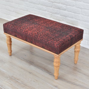 Red Afghan Rug Bench / Rug Ottoman / Solid Wood Furniture / Dining ...