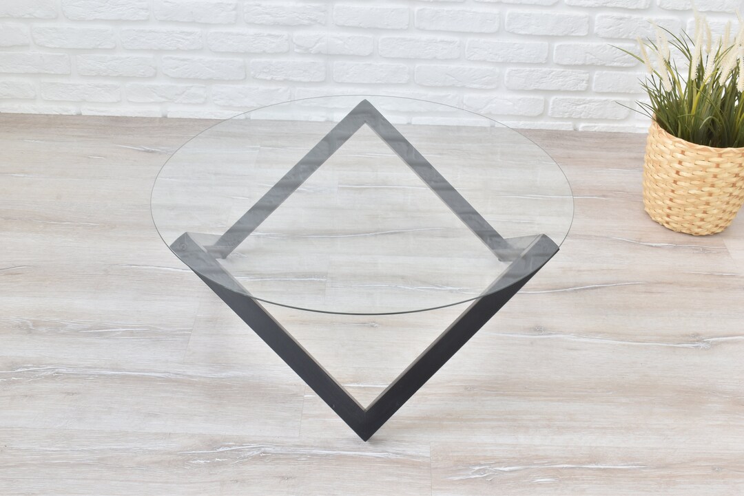 Modern Glass Top Coffee Table on Black Prisma Shape Wooden Structure ...