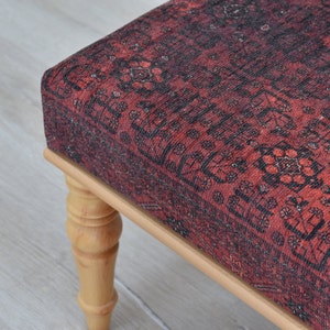 Red Afghan Rug Bench / Rug Ottoman / Solid Wood Furniture / Dining ...