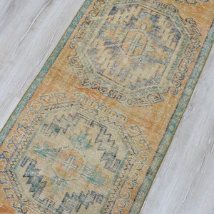 Slim Runner Rug, Vintage Rug, Narrow Rug, Oushak Runner Rug, Turkish ...
