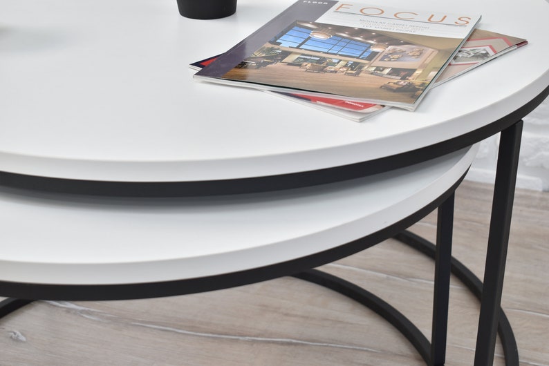 MODERN Round Coffee Table Set of 2 Large Center Table Black - Etsy