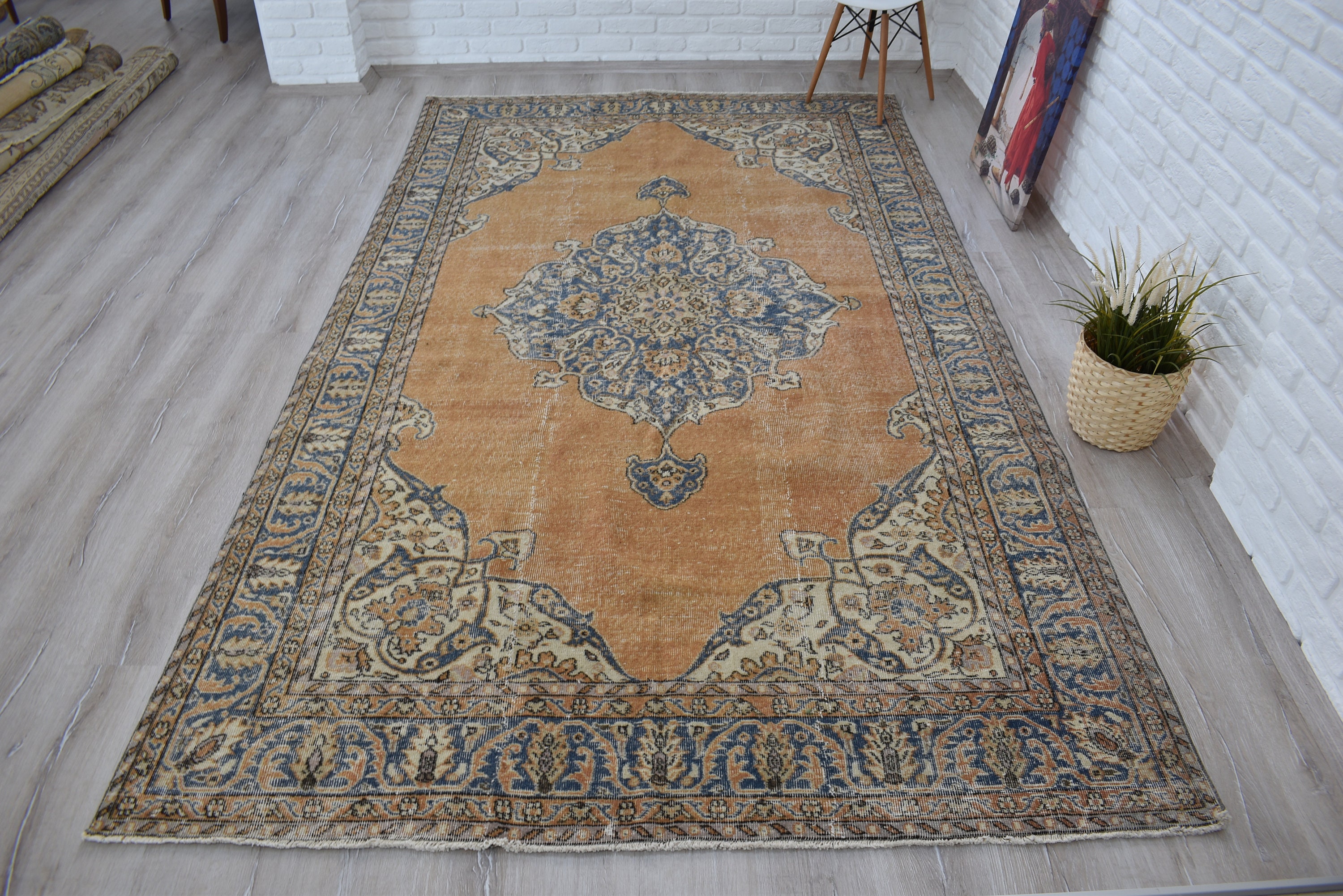 Orange and Blue Oushak Rug 6.3 x 11.1 ft Rug Handmade Rug | Etsy