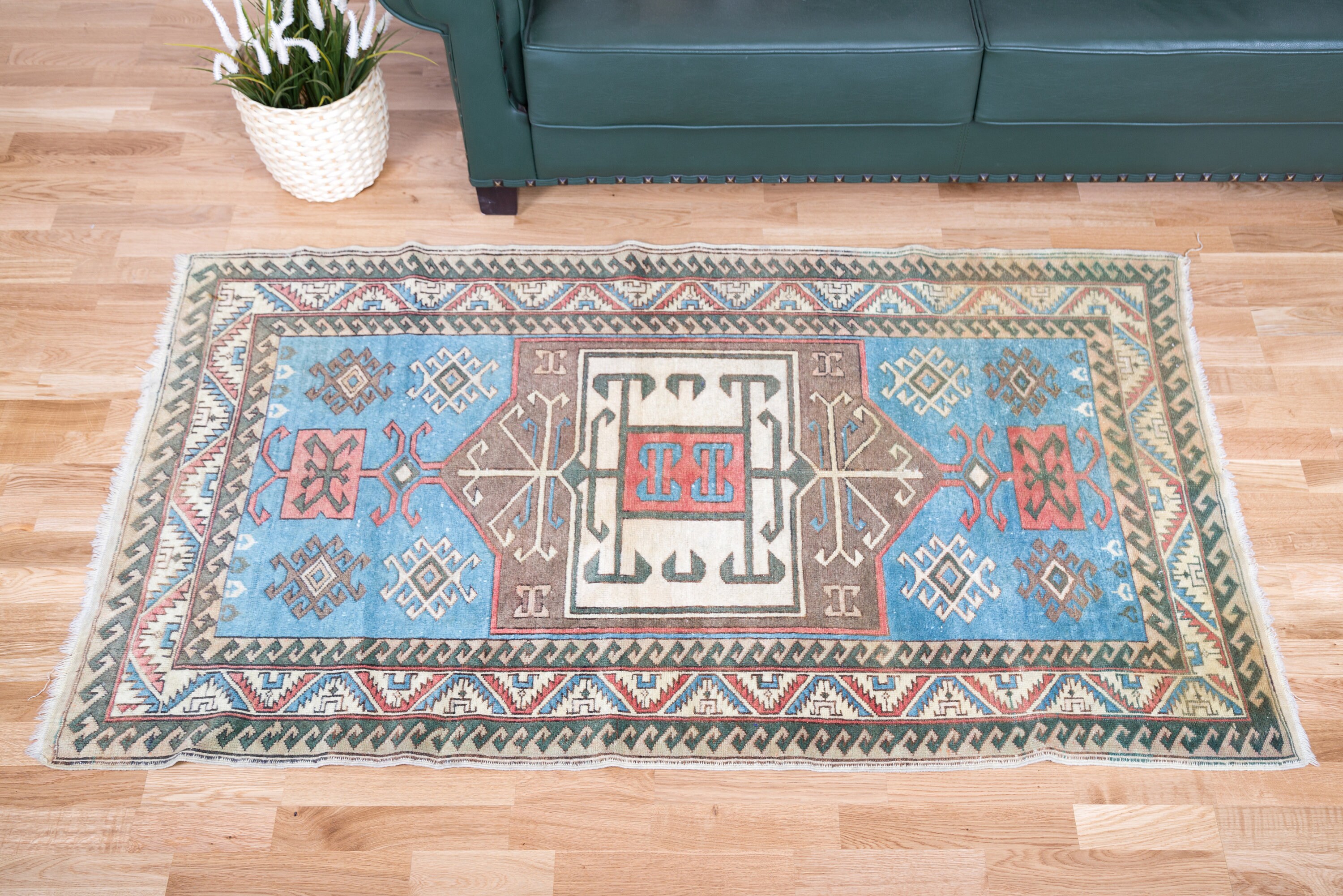 Antique Rug 3'5 x 5'10 Blue and Brown | Etsy