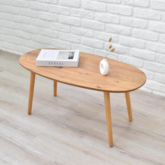 Wooden Oval Ellipse Coffee Table Rustic Coffee Table Modern Center Table. Scandinavian Style Unique Coffee Table MDF Wood