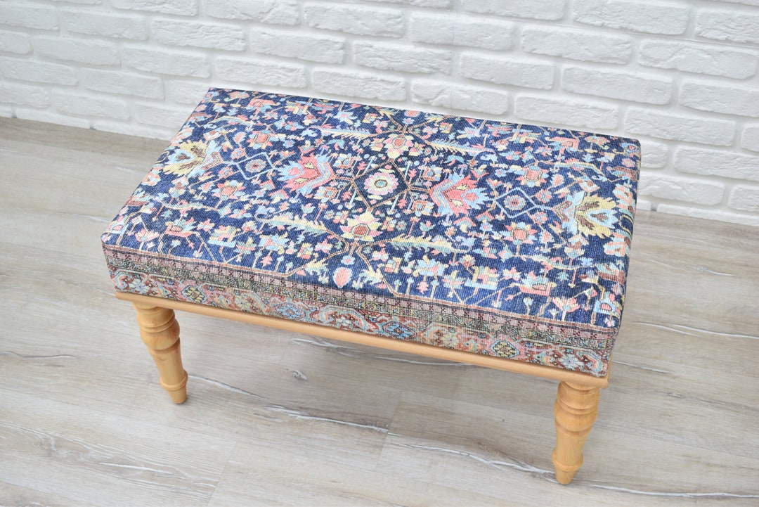 Kilim Rug Bench / Rustic Ottoman Bench / Bedroom Seat / Piano Bench ...