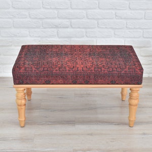Red Afghan Rug Bench / Rug Ottoman / Solid Wood Furniture / Dining ...
