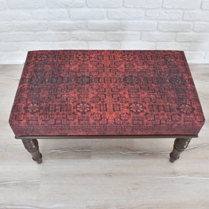 Red Afghan Rug Bench / Rug Ottoman / Solid Wood Furniture / Dining ...