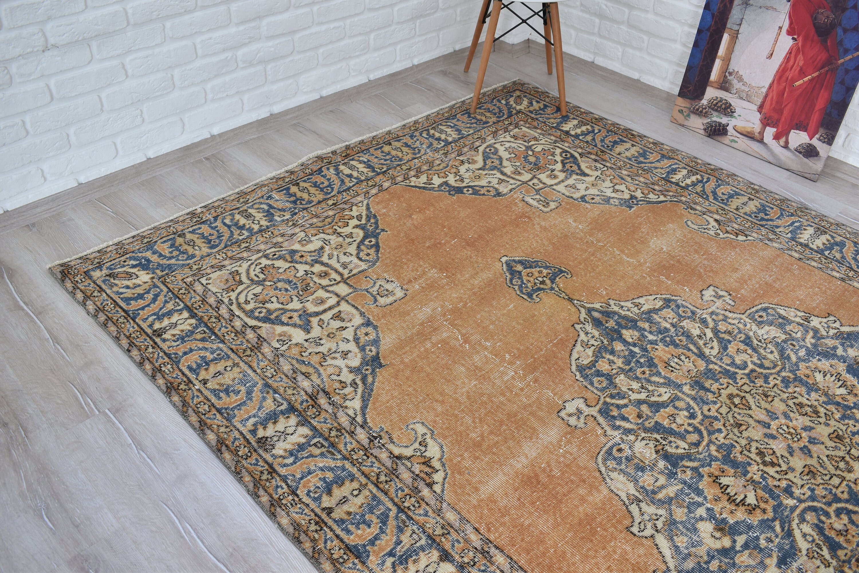 Orange and Blue Oushak Rug 6.3 x 11.1 ft Rug Handmade Rug | Etsy