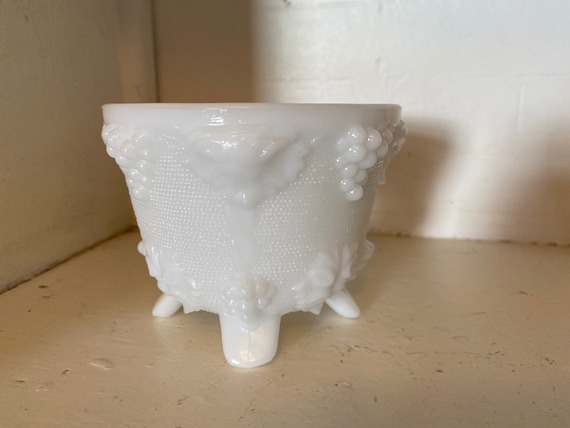 Vintage White Milk Glass Compote Footed Candy Dish Paneled | Etsy