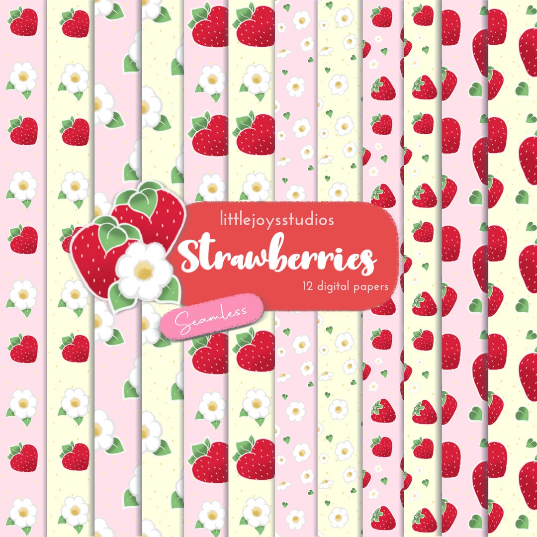 Strawberries Digital Paper || Cute Scrapbook Paper - Background Paper ...