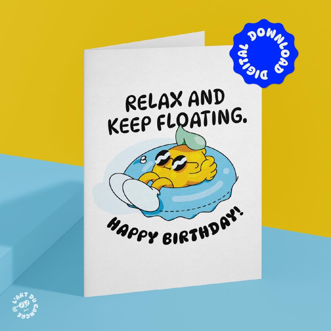 Funny Lemon Pool Birthday Card: Printable Summer Illustration (PNG ...
