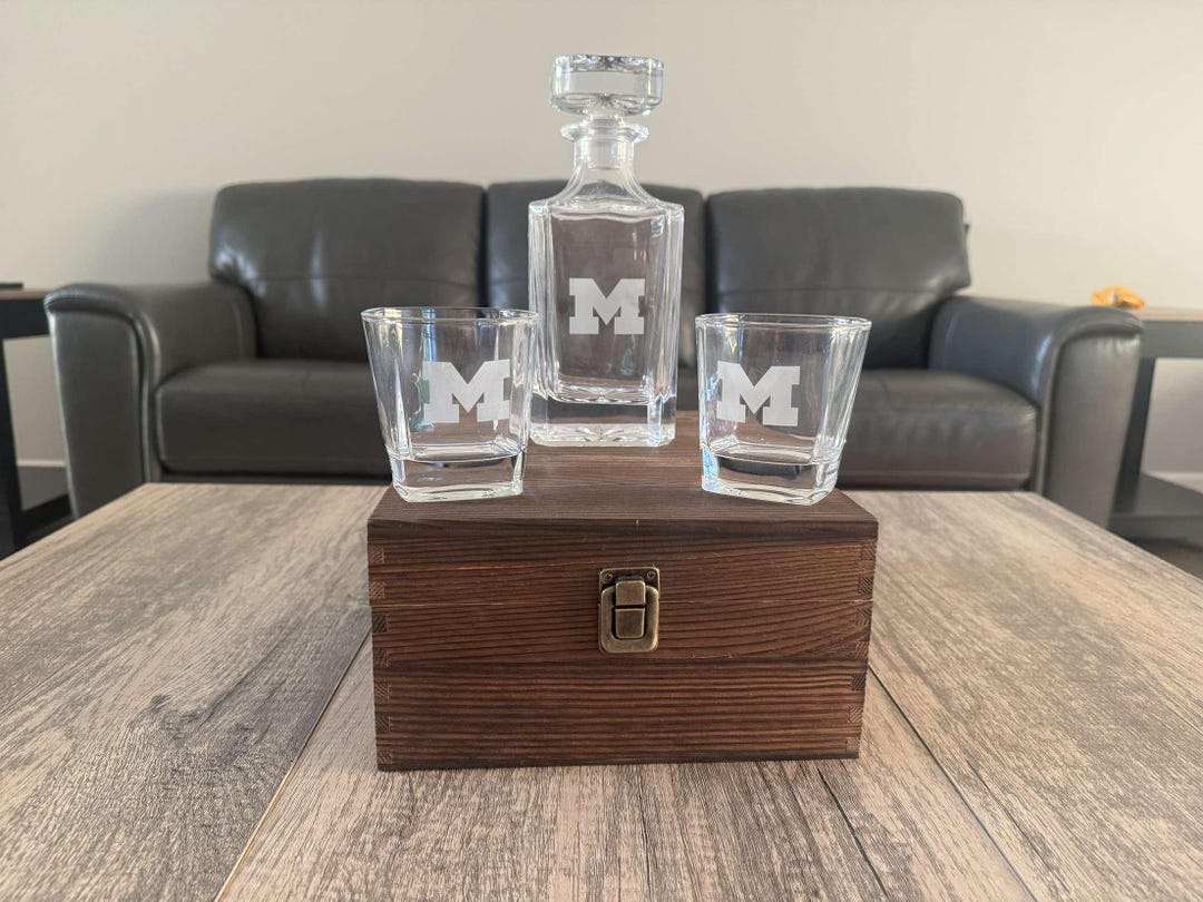 University of Michigan Bar Set Uofm Decanter Michigan Whiskey Glass ...