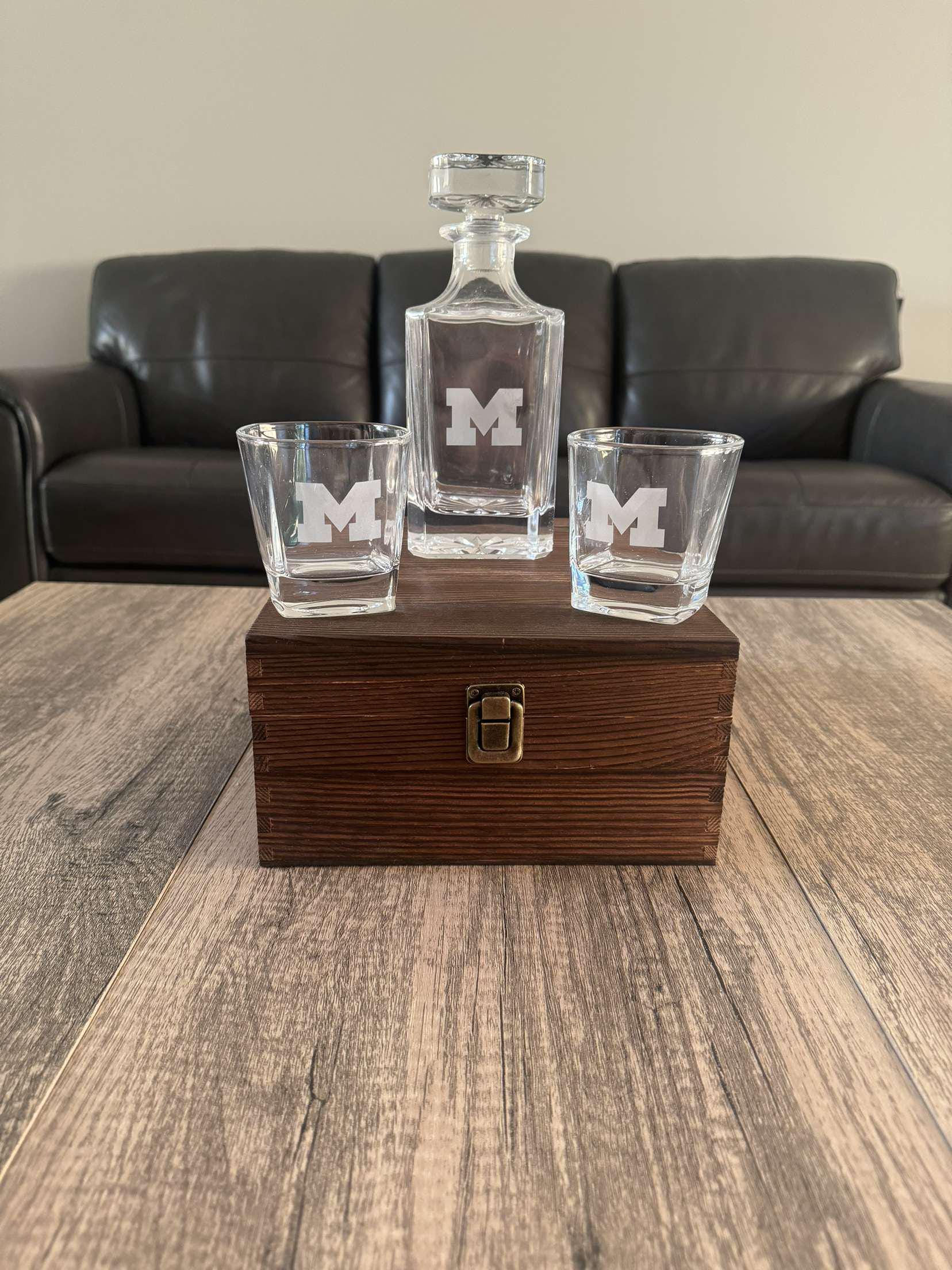University of Michigan Bar Set Uofm Decanter Michigan Whiskey Glass ...