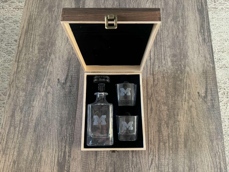 University of Michigan Bar Set Uofm Decanter Michigan Whiskey Glass ...