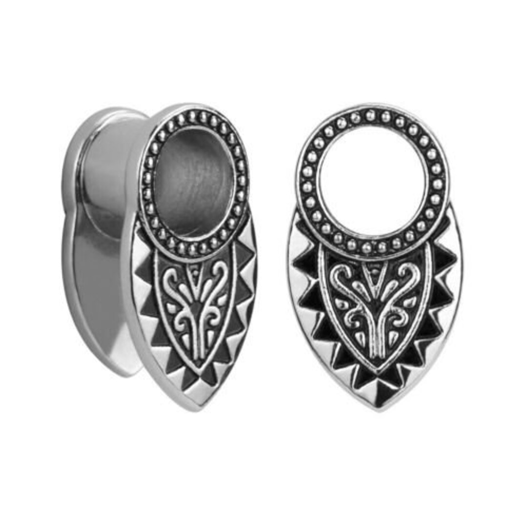 Pair of SILVER BLACK TRIBAL Aztec Ear Flesh Tunnels Piercing - Etsy