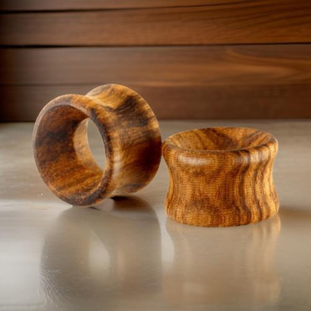 Pair of BROWN STRIPE Wooden Ear Tunnels Piercing Stretchers Jewellery ...