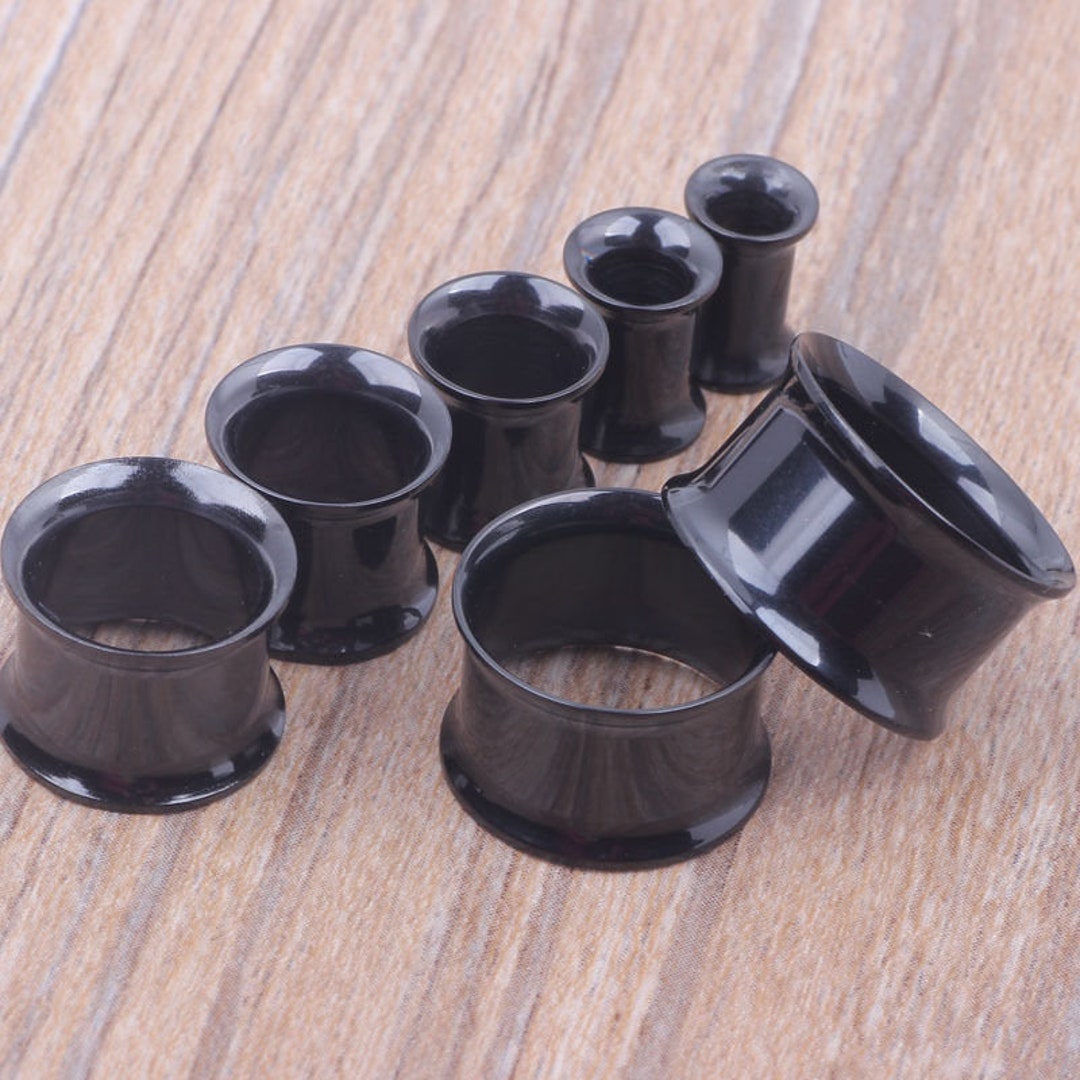 Pair of BLACK Double Flared Steel Ear Flesh Tunnels Piercing Stretchers ...