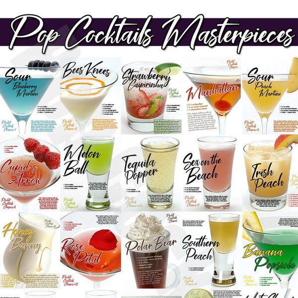 20 Cocktails Print for Digital Download - Art Print - Cocktail Poster ...
