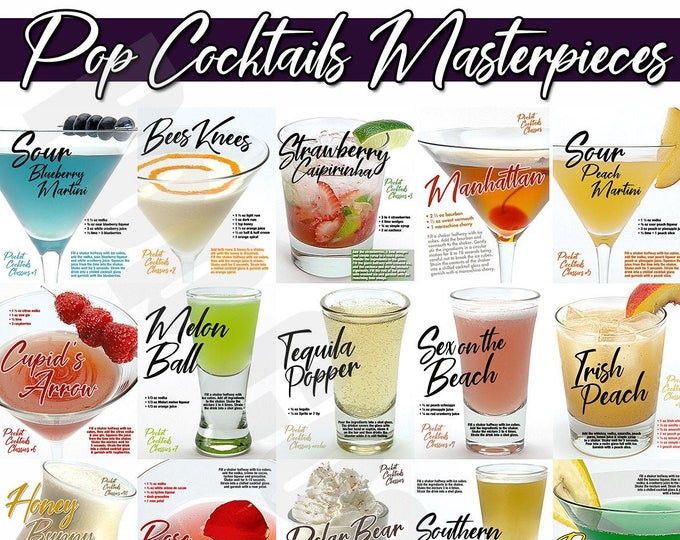 Masterpieces Cocktail Print & 300 Pop Cocktails Drink Guide - Etsy