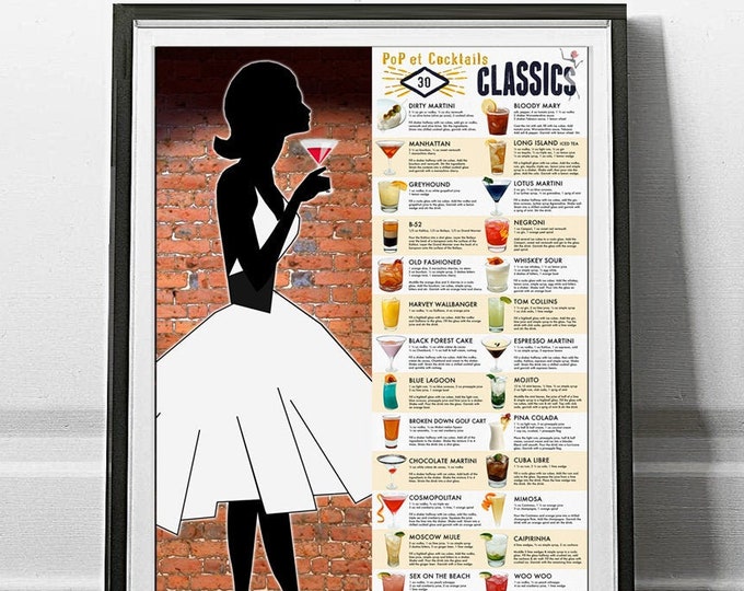 Classic Cocktails Drink Recipe Poster, Wall Art, Home Decor - Etsy Hong Kong