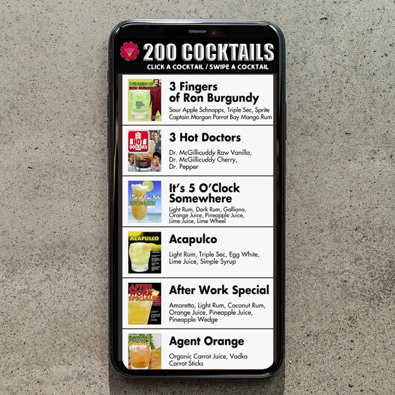 Drink Print 200 Cocktails Recipes Home Decor Instant - Etsy