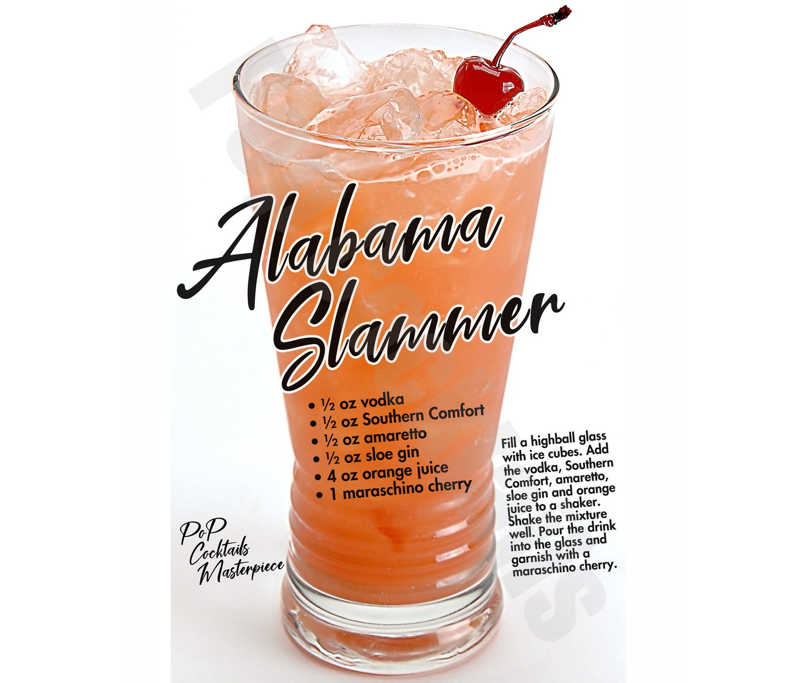Alabama Slammer Drink Cocktail Poster by Pop Cocktails - Etsy