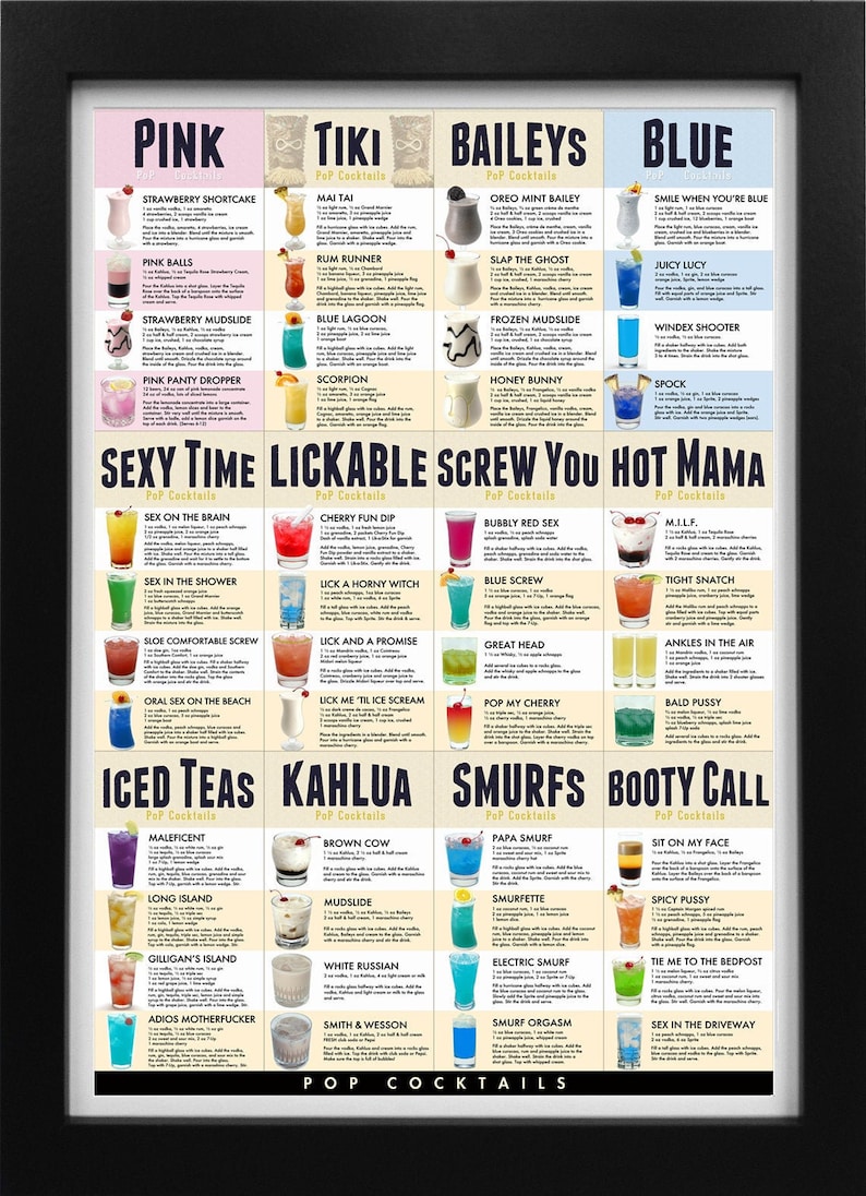 Cocktails Poster, Classic Cocktails Print, Drink Recipes, Cocktails Art, Cocktail Gifts, Drinks ...