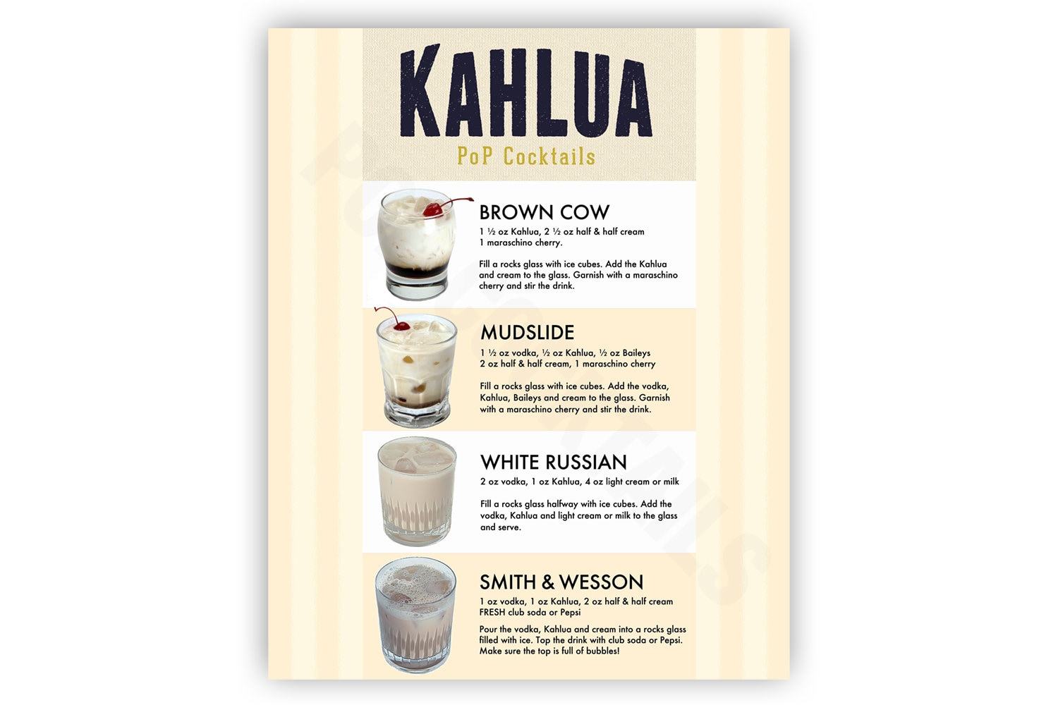 Kahlua Cocktails Bar Poster Wall Art - Etsy