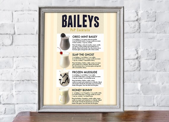 Baileys Cocktails Bar Poster Home Decor | Etsy