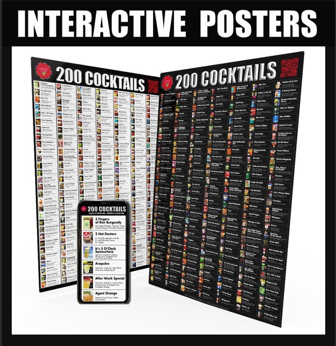PRINTED 200 Drinks Cocktail QR Code Poster by Pop Cocktails - Etsy