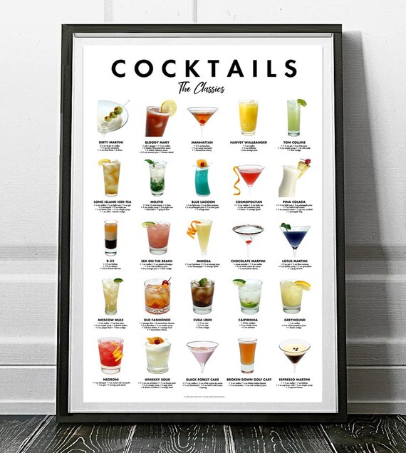 Cartel de cócteles clásicos de varios tamaños Descarga | Etsy