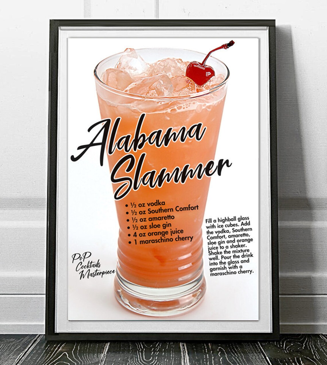 Alabama Slammer Drink Cocktail Poster by Pop Cocktails - Etsy