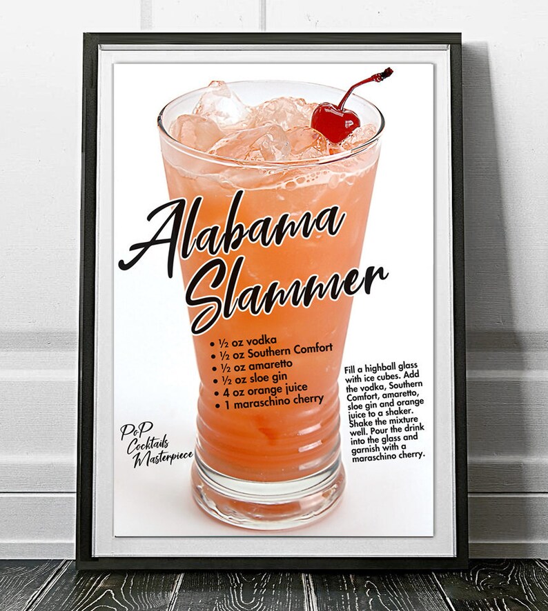 Alabama Slammer Drink Cocktail Poster by Pop Cocktails - Etsy