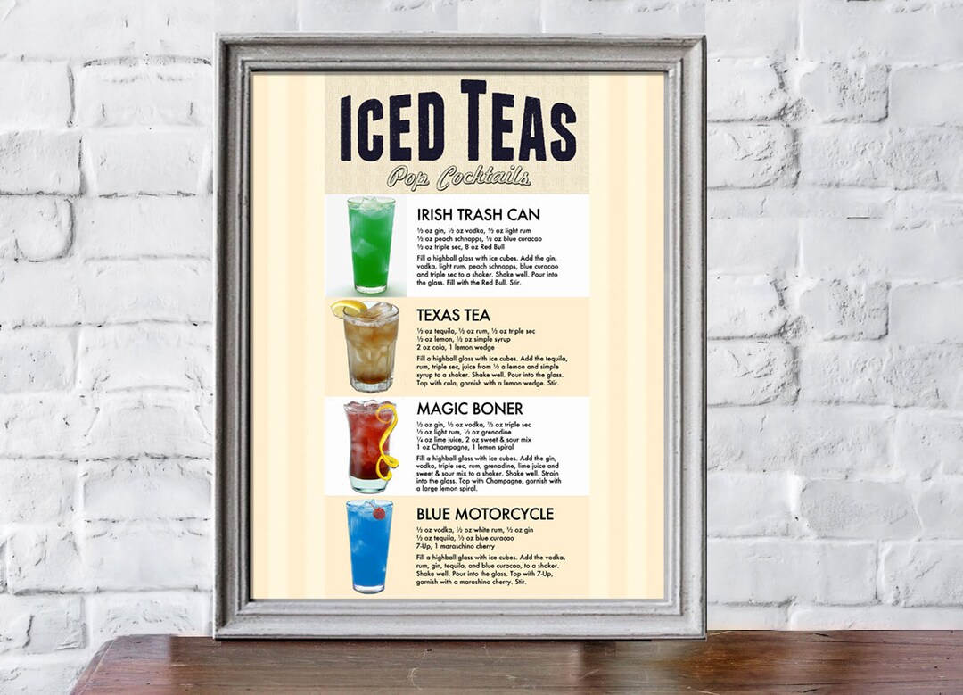 Iced Teas Bar Poster Wall Art, Irish Trash Can, Texas Tea, Magic Boner ...