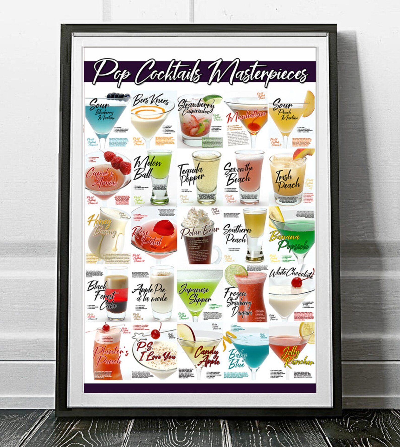 PRINTED Classic Cocktails Drink Recipe Poster Wall Art Home - Etsy Canada