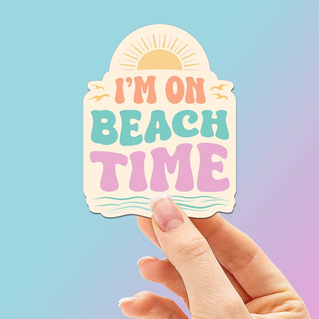 I'm on Beach Time Retro Sunset Sticker - Tropical Relaxation Decal ...