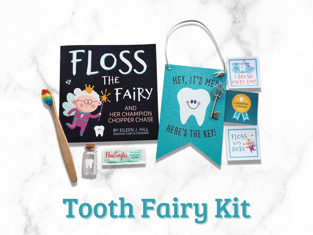 Floss the Tooth Fairy Kit - Cute Kids Baby Teeth Book & Door Hanger ...
