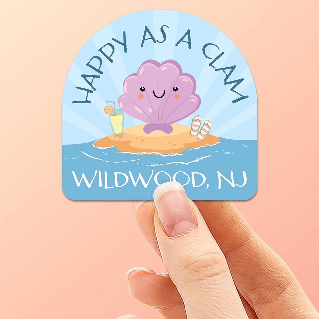 Happy as a Clam Wildwood NJ Sticker - Cute Jersey Shore Decal - Etsy